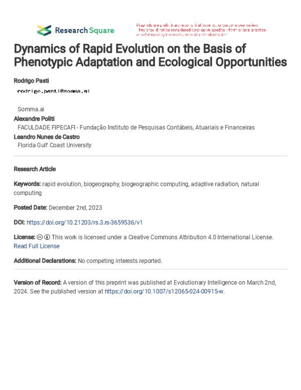 (PDF) Dynamics of Rapid Evolution on the Basis of Phenotypic Adaptation ...
