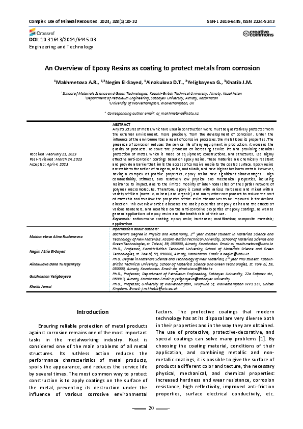 (PDF) An Overview of Epoxy Resins as coating to protect metals from ...
