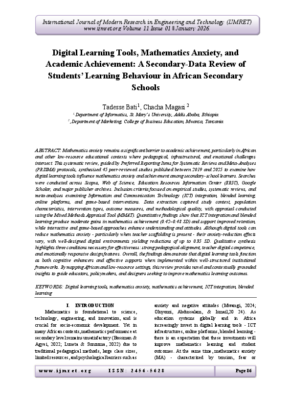 (PDF) Digital Learning Tools, Mathematics Anxiety, and Academic ...