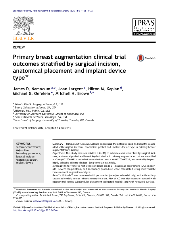 (PDF) Primary breast augmentation clinical trial outcomes stratified by ...