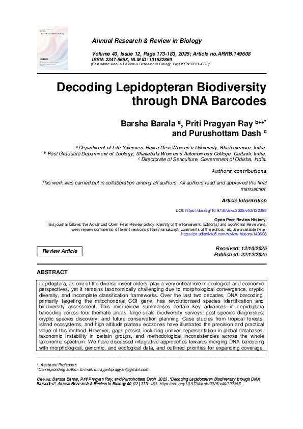 (PDF) Decoding Lepidopteran Biodiversity through DNA Barcodes