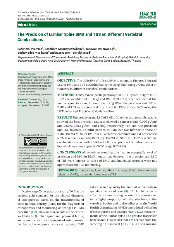 (PDF) The Precision of Lumbar Spine BMD and TBS on Different Vertebral ...