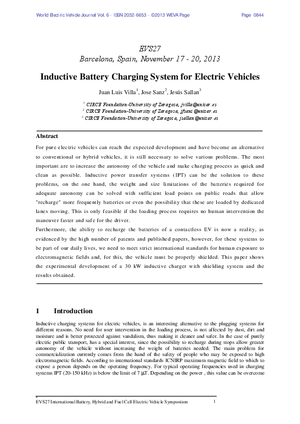 (PDF) Inductive battery charging system for electric vehicles