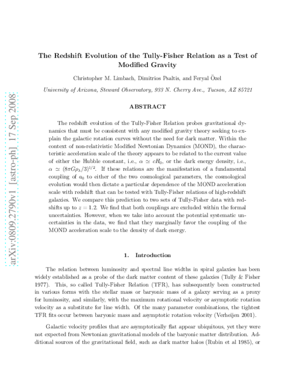 (PDF) The Redshift Evolution of the Tully-Fisher Relation as a Test of ...