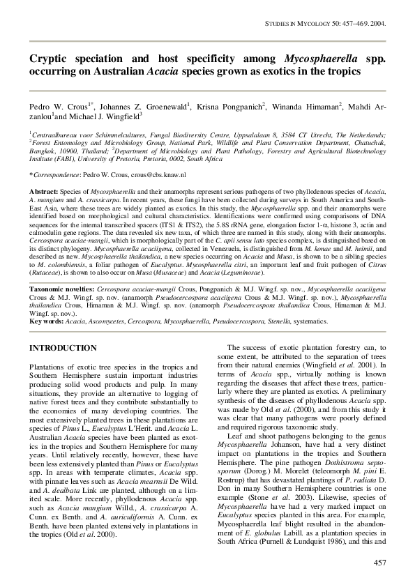 (PDF) Cryptic speciation and host specificity among Mycosphaerella spp ...