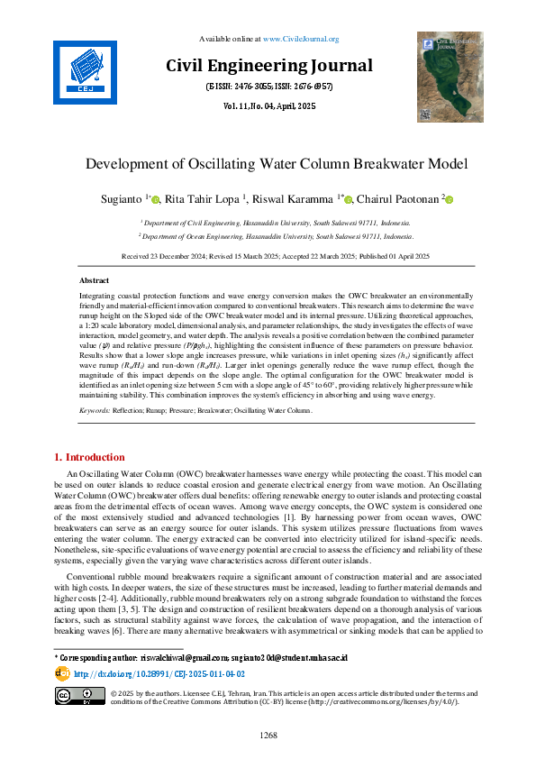 (PDF) Development of Oscillating Water Column Breakwater Model