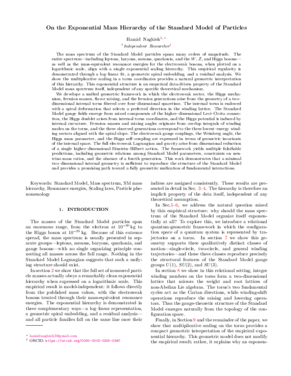 (PDF) On the Exponential Mass Hierarchy of the Standard Model of Particles