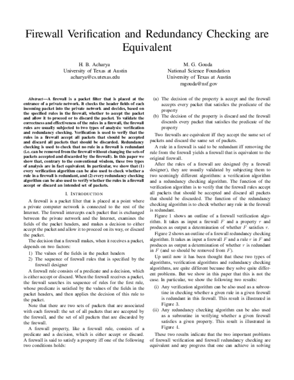 (PDF) Firewall verification and redundancy checking are equivalent