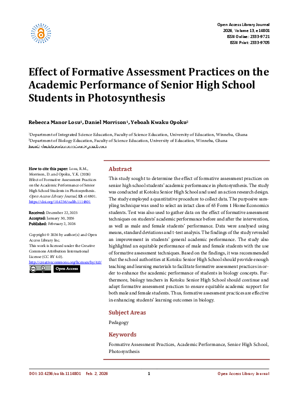 (PDF) Effect of Formative Assessment Practices on the Academic ...