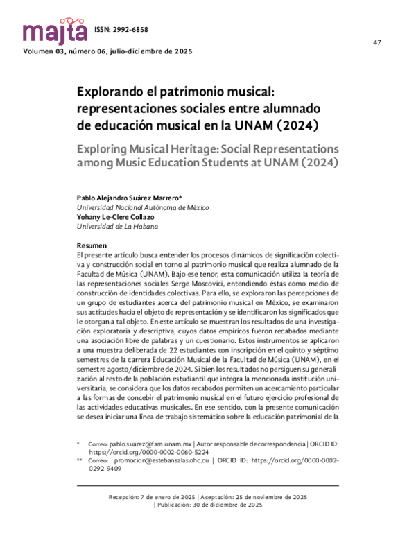 (PDF) Explorando el patrimonio musical: representaciones sociales entre ...