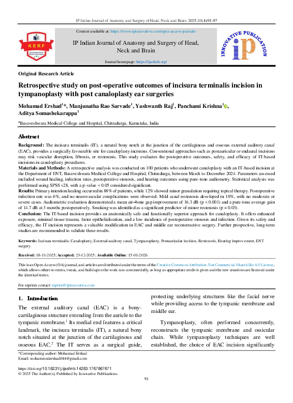 (PDF) Retrospective study on post-operative outcomes of incisura ...
