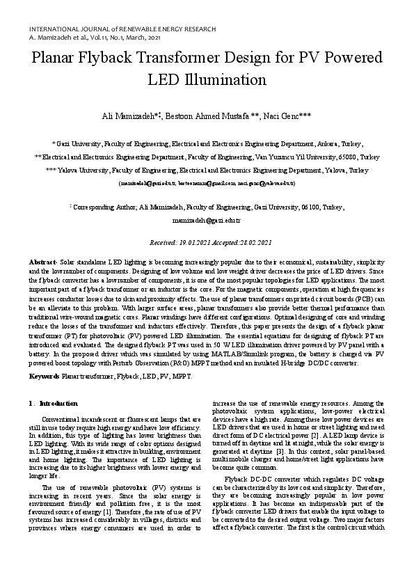 (PDF) Planar Flyback Transformer Design for PV Powered Led Illumination