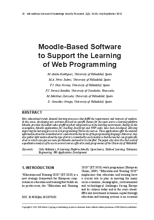 (PDF) Moodle-Based Software to Support the Learning of Web Programming