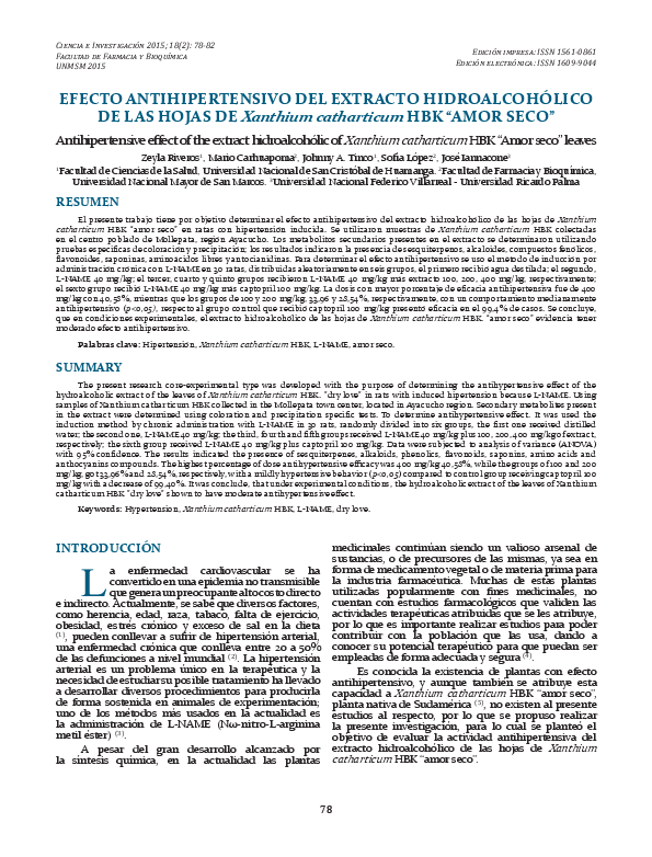 (PDF) EFECTO ANTIHIPERTENSIVO DEL EXTRACTO HIDROALCOHÓLICO DE LAS HOJAS ...