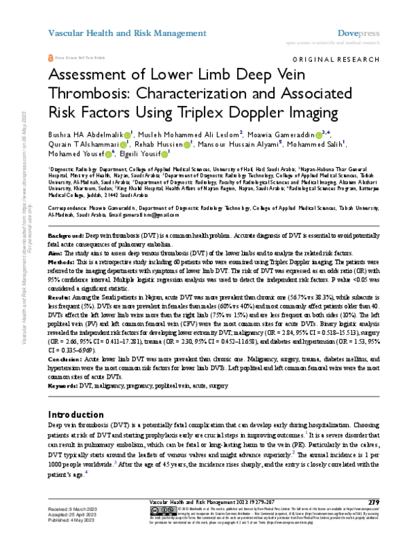(PDF) Assessment of Lower Limb Deep Vein Thrombosis: Characterization ...