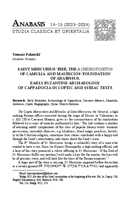 (PDF) Saint Mercurius' Bier, the Acheiropoietos of Camoulia and ...