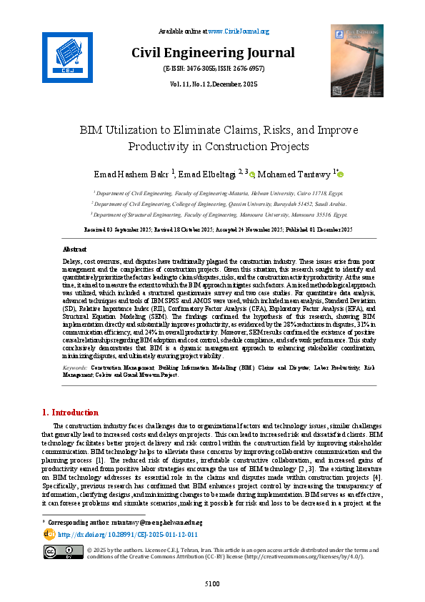 (PDF) BIM Utilization to Eliminate Claims, Risks, and Improve ...