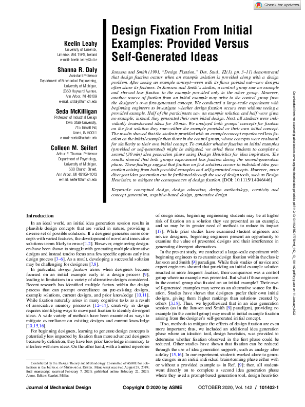 (PDF) Design Fixation From Initial Examples: Provided Versus Self ...