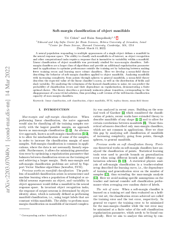 (PDF) Soft-margin classification of object manifolds