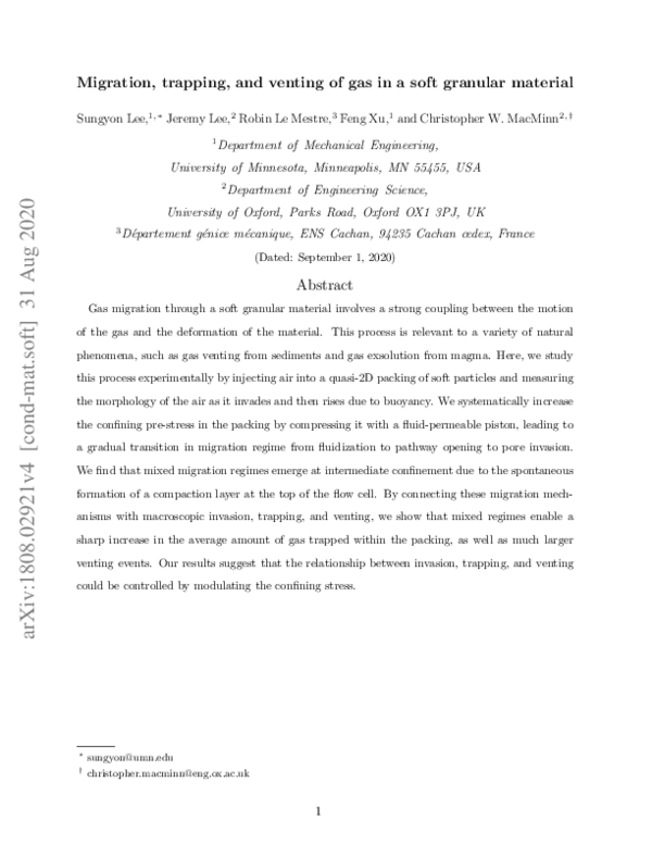 (PDF) Migration, trapping, and venting of gas in a soft granular material