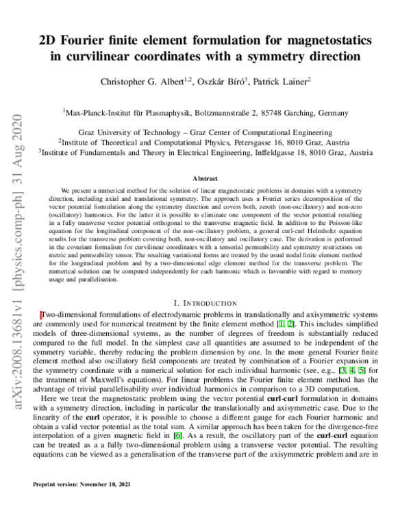 (PDF) 2D Fourier finite element formulation for magnetostatics in ...