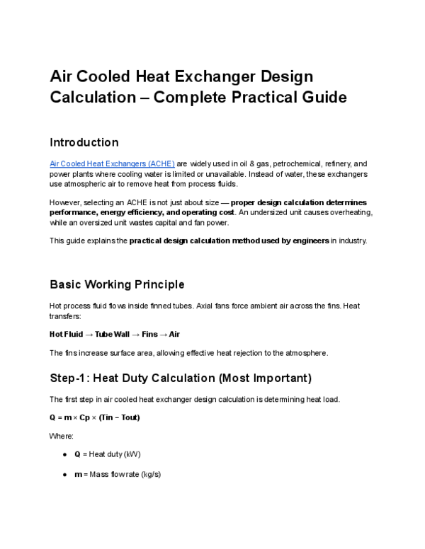 (PDF) Air Cooled Heat Exchanger Design Calculation -Complete Practical ...