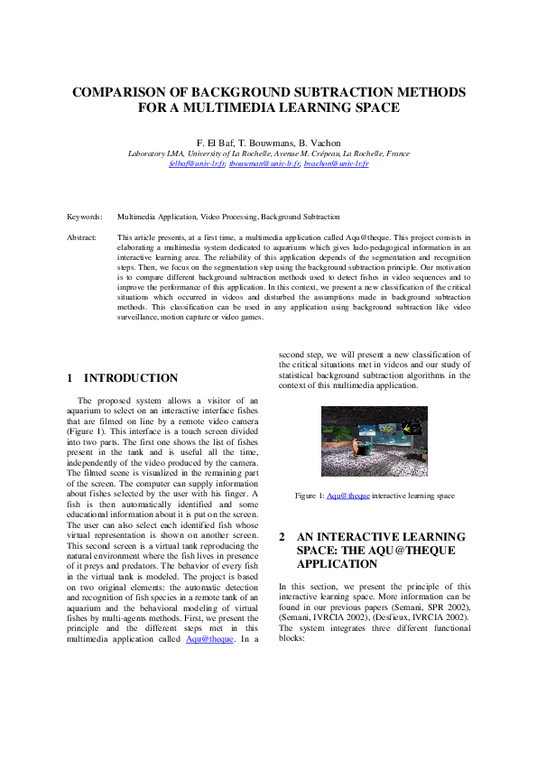 (PDF) Comparison of Background Subtraction Methods for a Multimedia ...