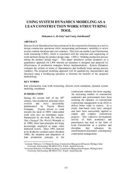 (PDF) Using System Dynamics Modeling as a Lean Construction Work ...