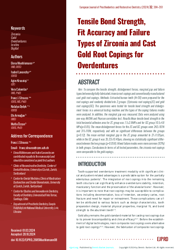 (PDF) Tensile Bond Strength, Fit Accuracy and Failure Types of Zirconia ...