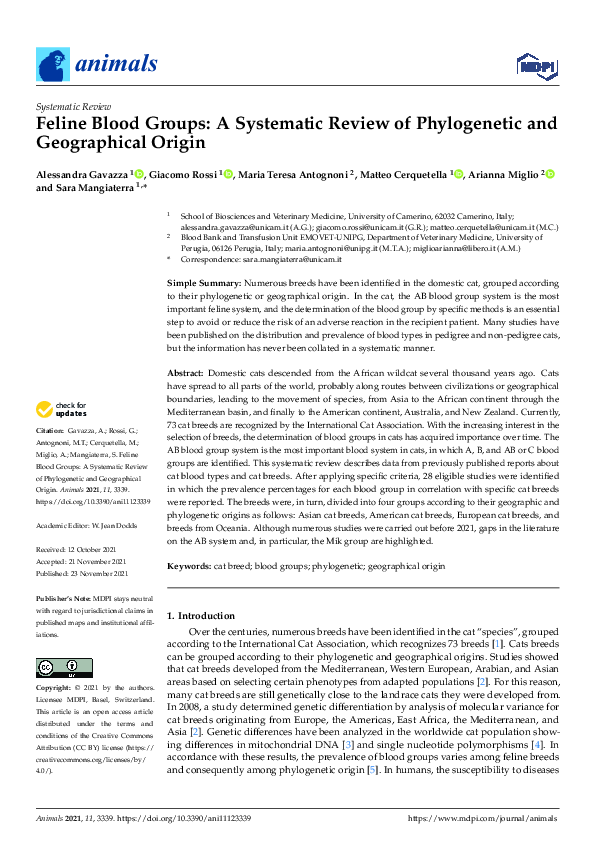 (PDF) Feline Blood Groups: A Systematic Review of Phylogenetic and ...