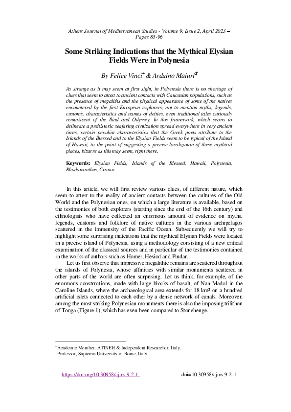 (PDF) Some Striking Indications that the Mythical Elysian Fields Were ...