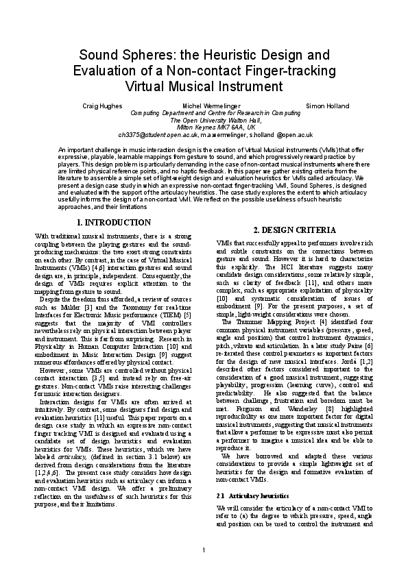 (PDF) Sound Spheres: the Heuristic Design and Evaluation of a Non ...