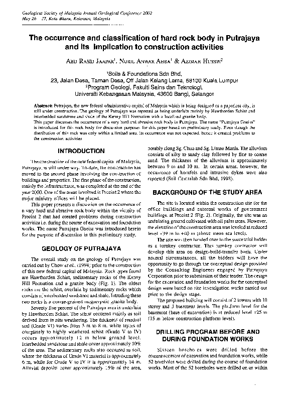 (PDF) The occurrence and classification of hard rock body in Putrajaya ...