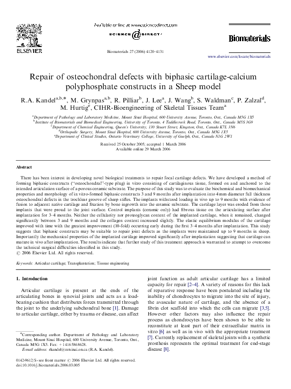 (PDF) Repair of osteochondral defects with biphasic cartilage-calcium ...