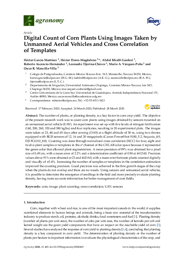 (PDF) Digital Count of Corn Plants Using Images Taken by Unmanned ...