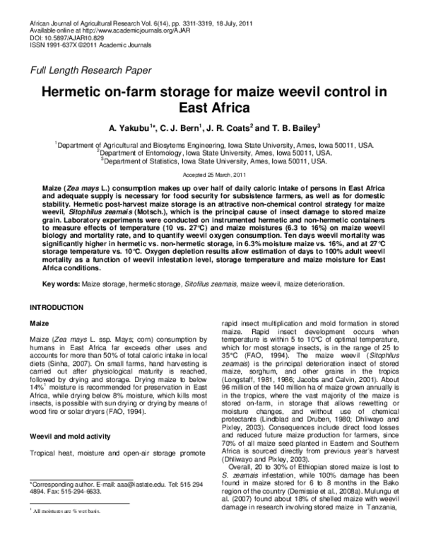 (PDF) Hermetic on-farm storage for maize weevil control in East Africa