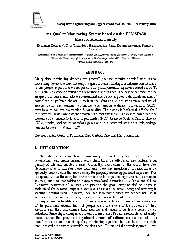 (PDF) Air Quality Monitoring System based on the TI MSP430 ...