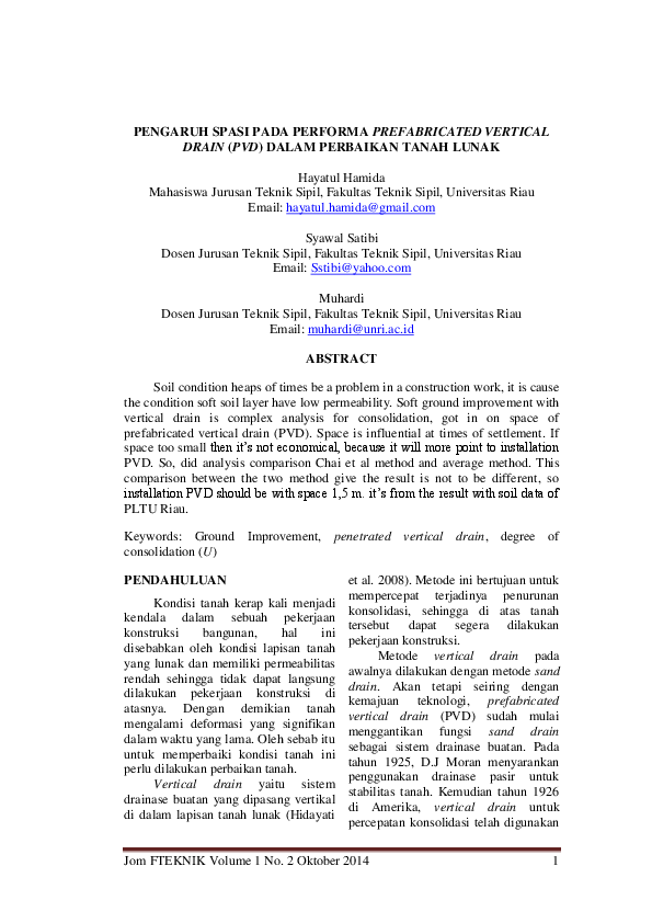 (PDF) Pengaruh Spasi Pada Performa Prefabricated Vertical Drain (PVD ...