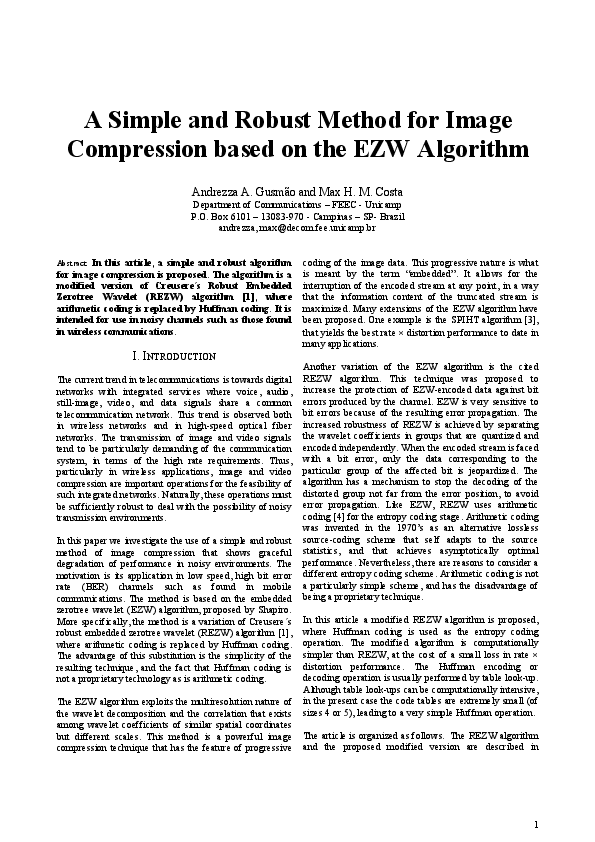 (PDF) A Simple and Robust Method for Image Compression based on the EZW ...