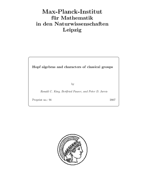 (PDF) Hopf algebras and characters of classical groups