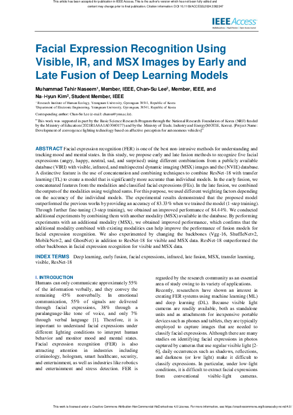 (PDF) Facial Expression Recognition Using Visible, IR, and MSX Images ...