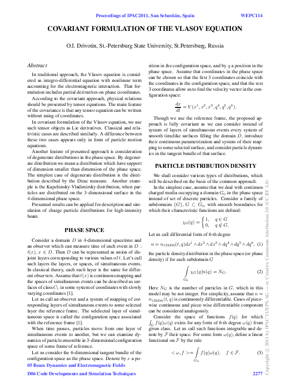 (PDF) Covariant Formulation of the Vlasov Equation