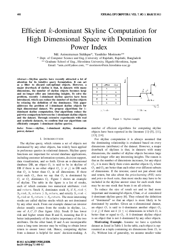 (PDF) Efficient k-dominant Skyline Computation for High Dimensional ...