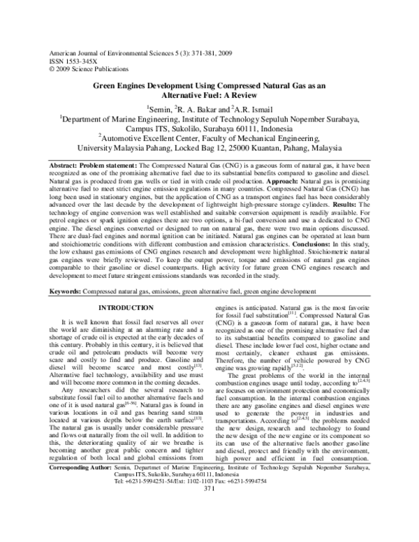 (PDF) Green Engines Development Using Compressed Natural Gas as an ...