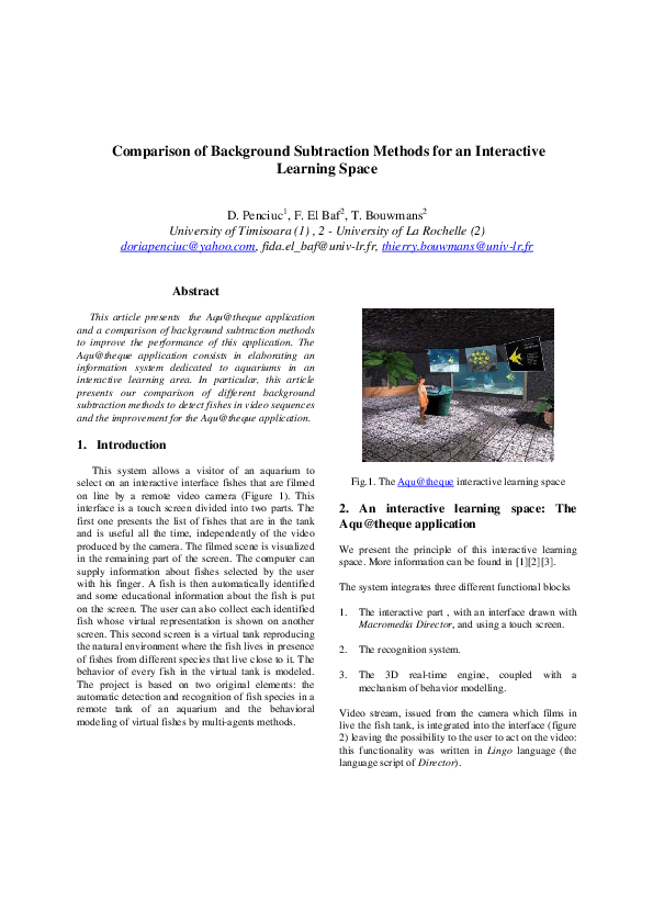 Pdf Comparison Of Background Subtraction Methods For An Interactive