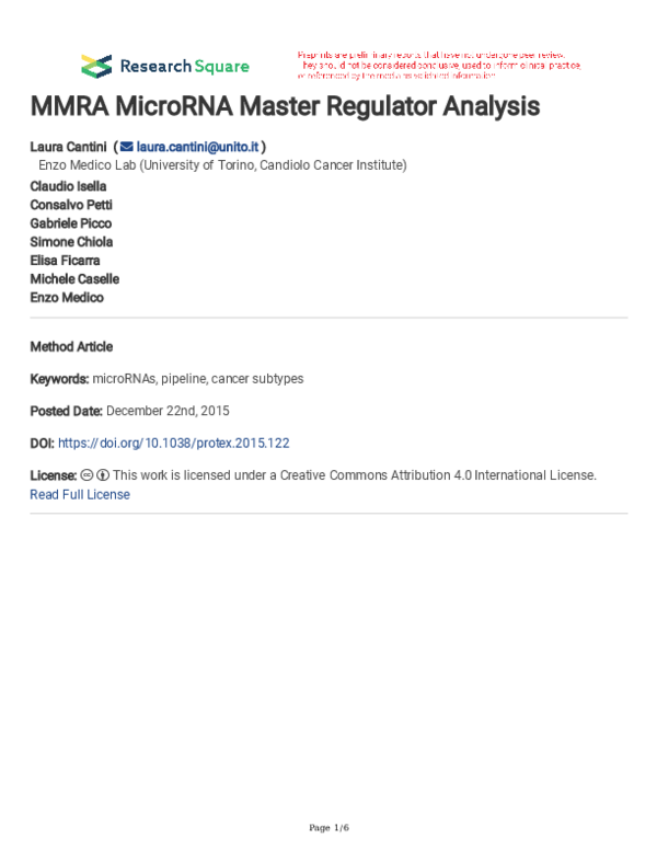 (PDF) MMRA MicroRNA Master Regulator Analysis