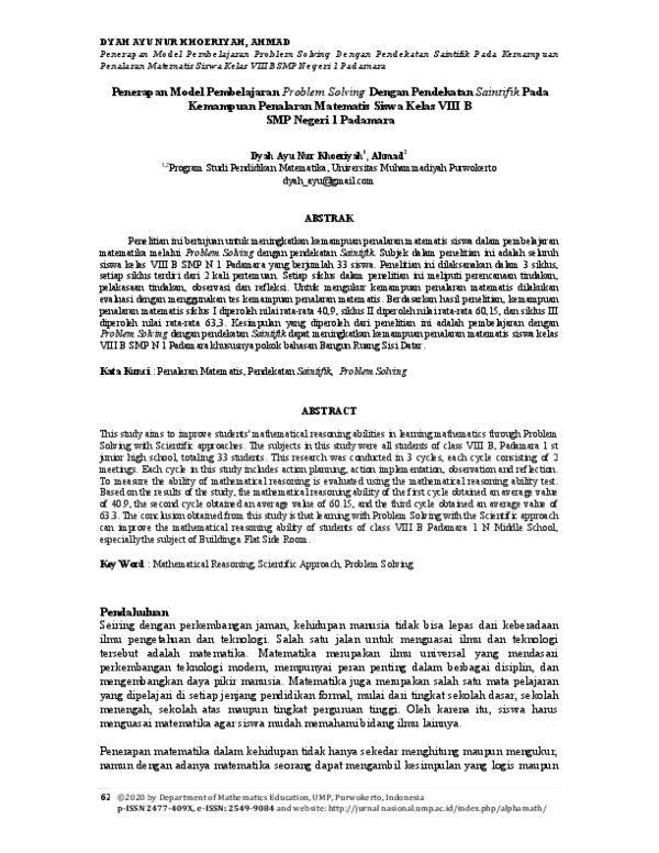 (PDF) Penerapan Model Pembelajaran Problem Solving Dengan Pendekatan ...