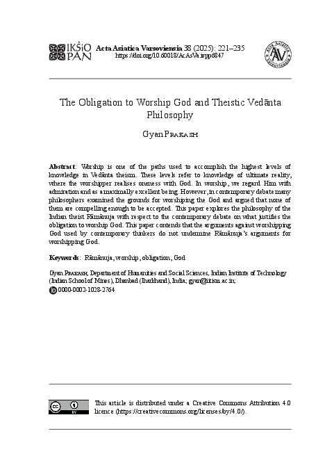 (PDF) Prakash G., 'The Obligation to Worship God and Theistic Vedānta ...