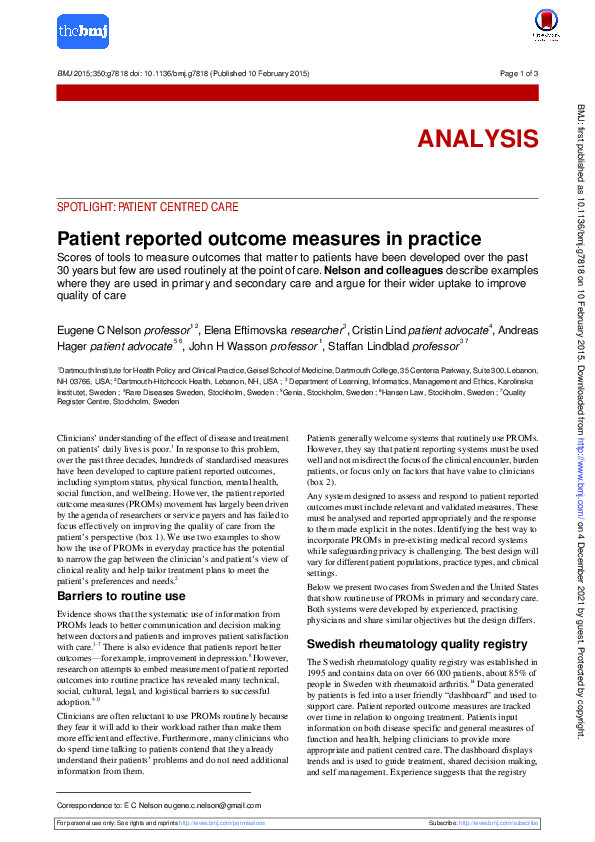 (PDF) Patient reported outcome measures in practice