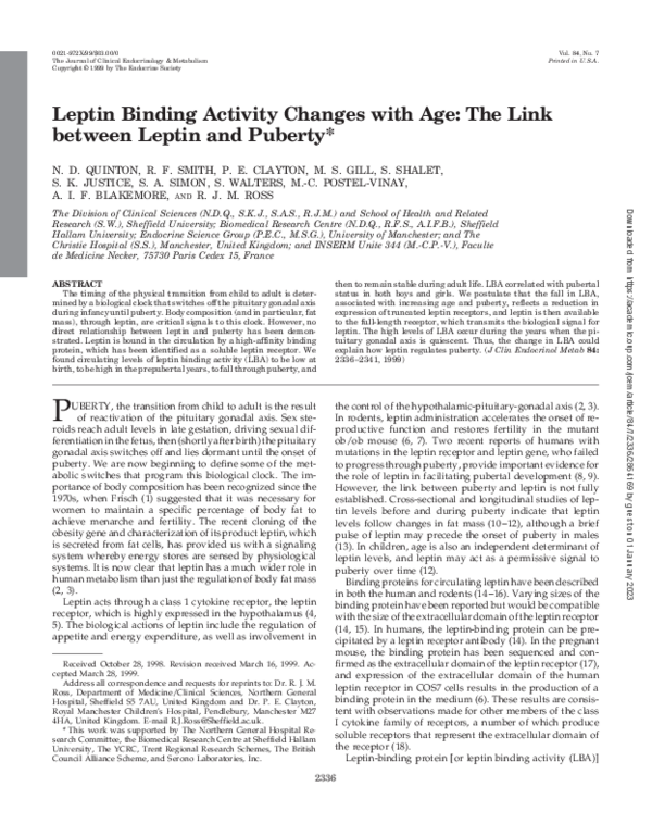 (PDF) Leptin Binding Activity Changes with Age: The Link between Leptin ...